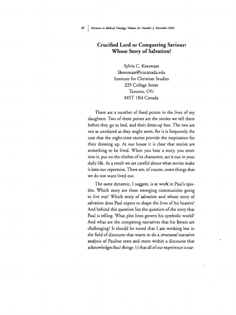 Crucified Lord or Conquering Savior - Sylvia Keesmaat | PDF | Paul The ...