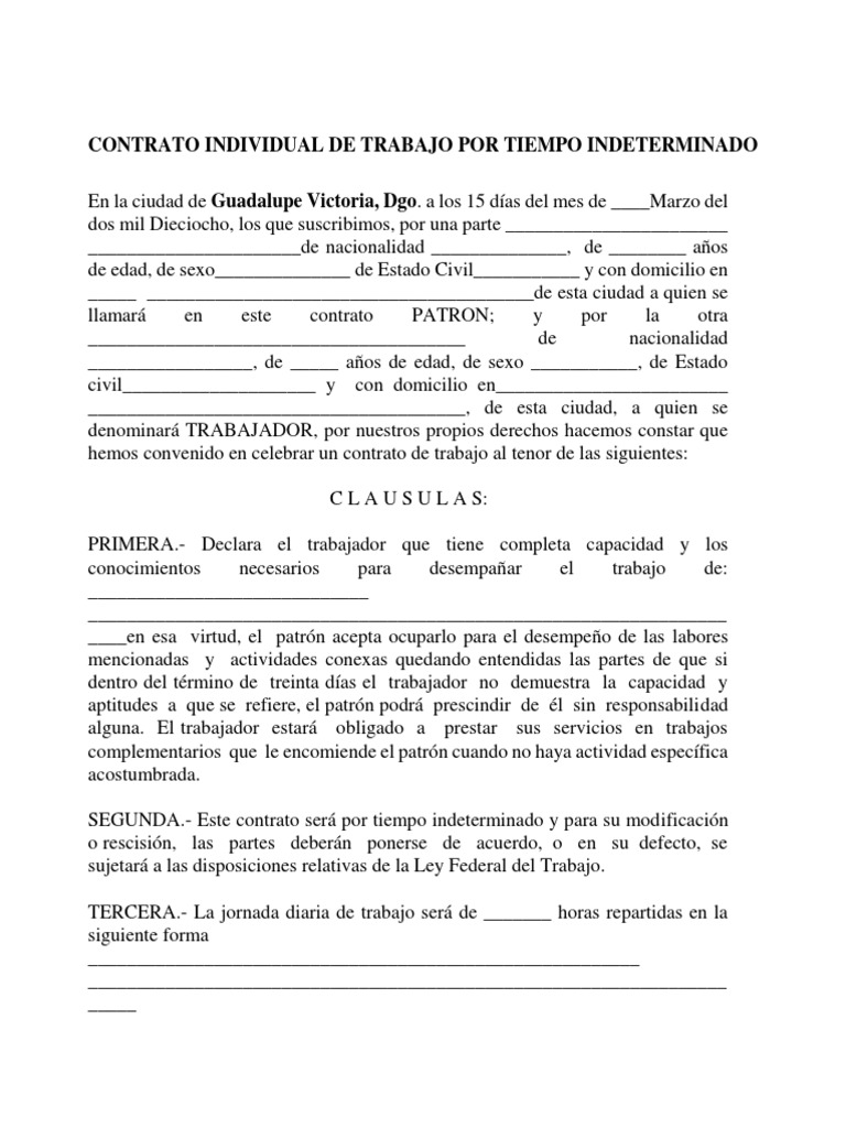 Contrato Individual de Trabajo Por Tiempo Indeterminado | PDF | Salario | Gobierno