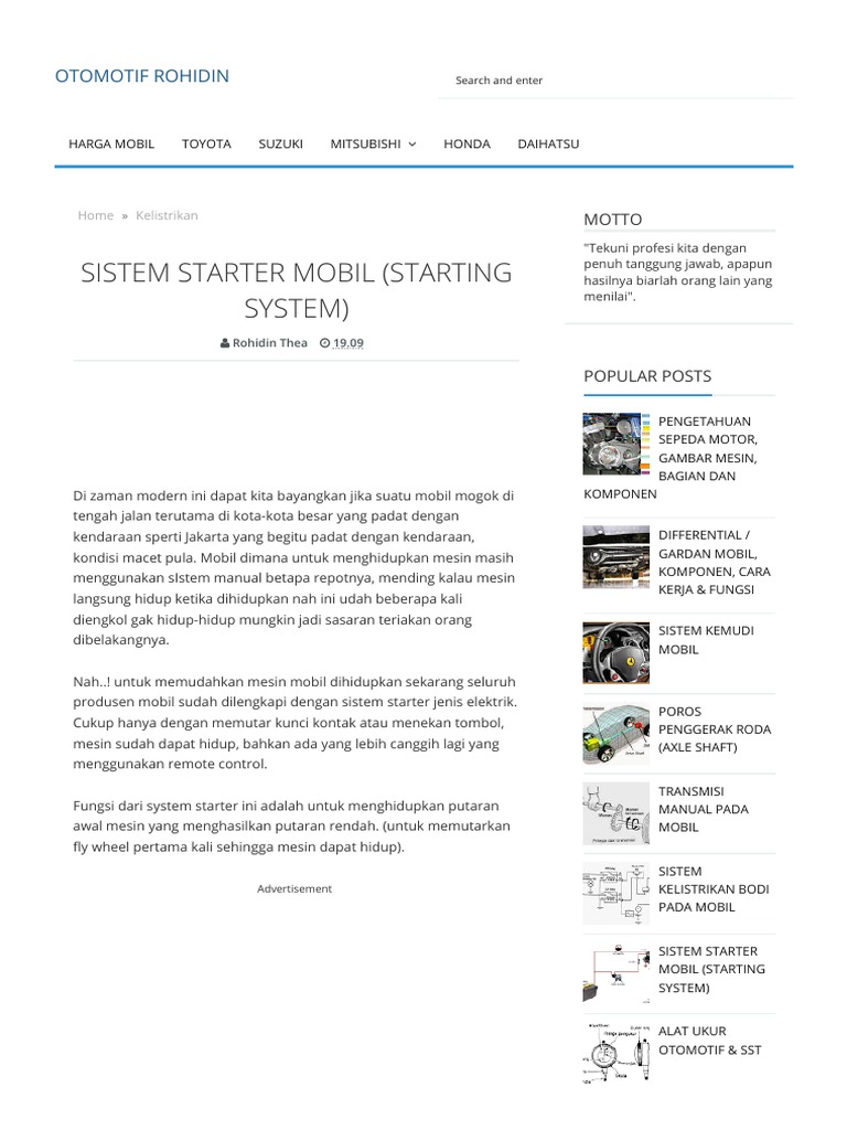 Sistem Starter Mobil (Starting System) | PDF