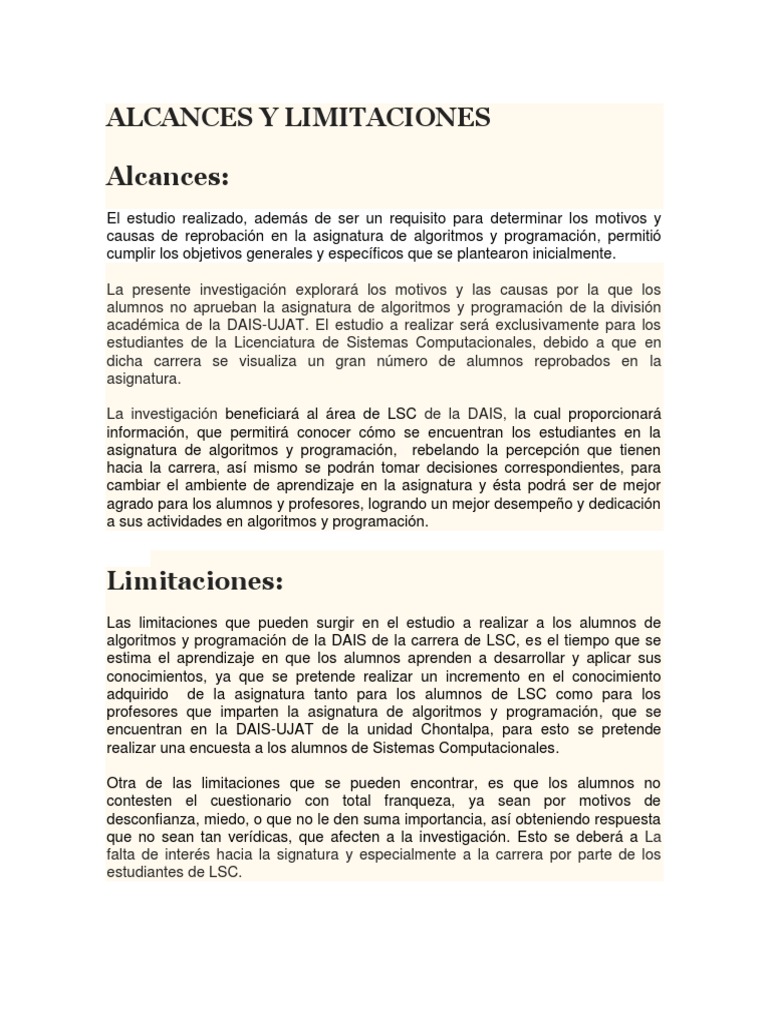 Alcances y Limitaciones | PDF | Cuestionario | Maestros
