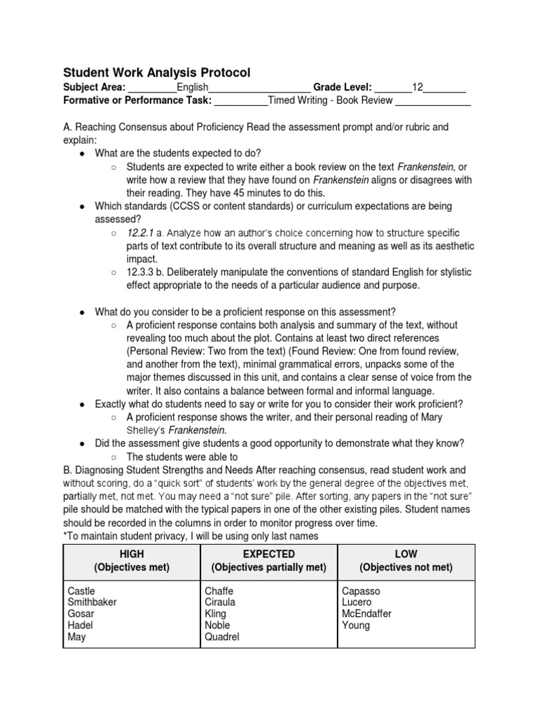 Student Work Analysis Protocol | PDF | Educational Assessment | Rubric ...