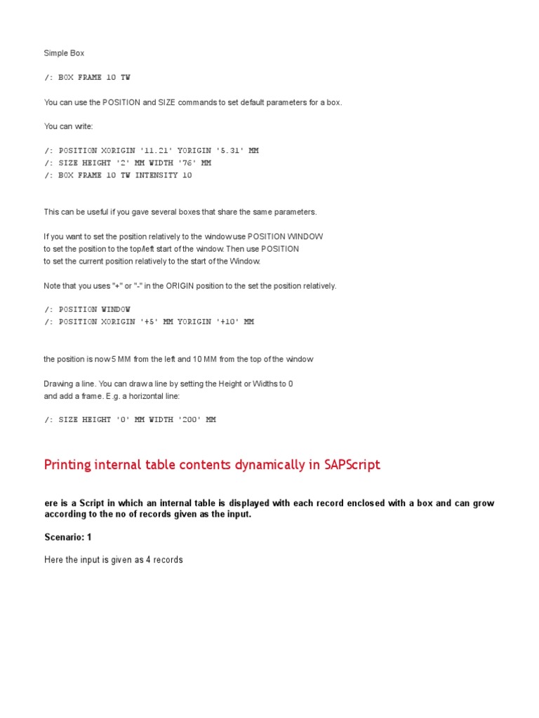 Display Lines in Boxes in Sapscript | PDF | Parameter (Computer Programming) | Computer Programming