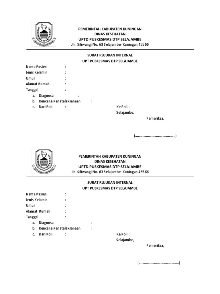 Contoh Surat Rujukan Internal Puskesmas | PDF