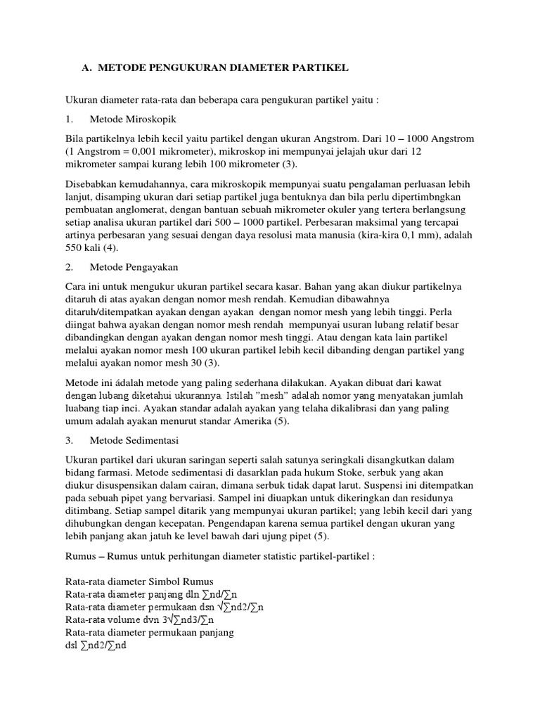 Metode Pengukuran Diameter Partikel | PDF