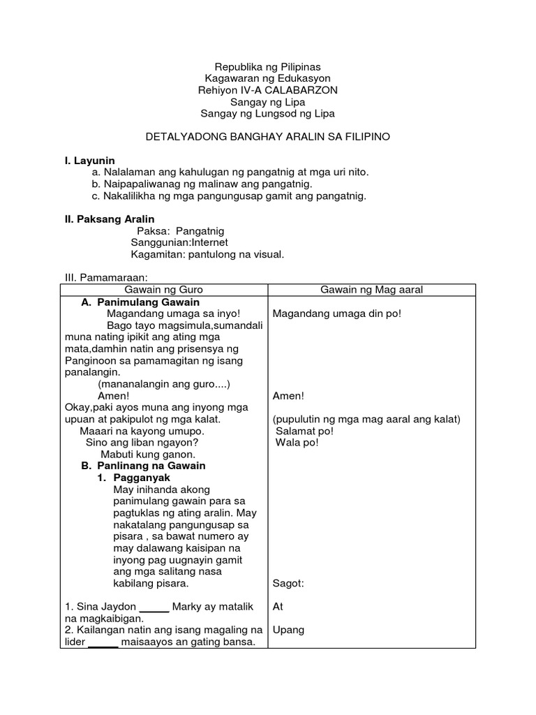 Lesson Plan Sa Pangatnig | PDF