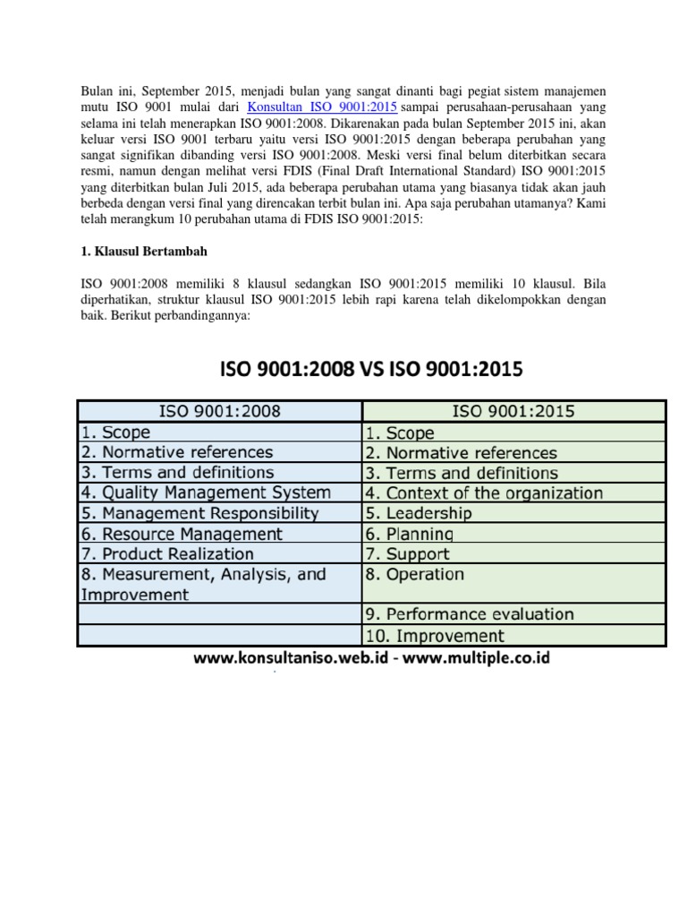 Perbedaan Iso 9001 2008 DGN 2015 | PDF
