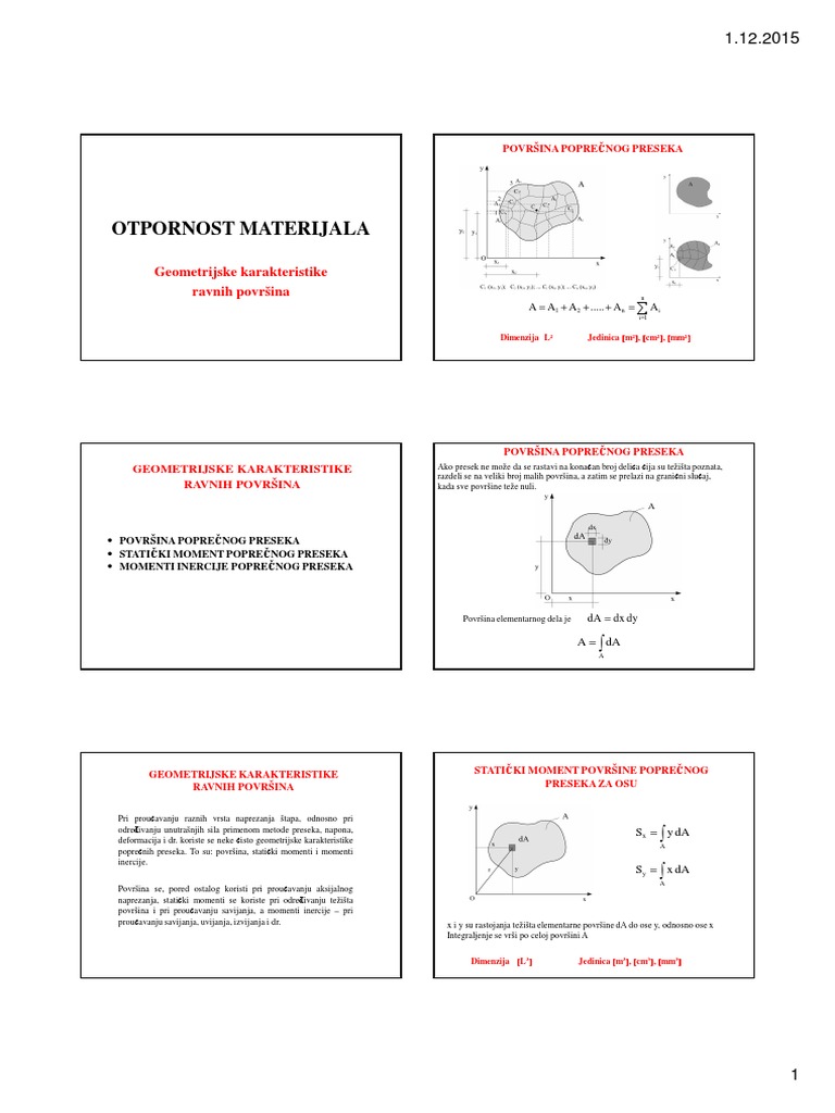 2.Predavanje-G-Geometrijske Karakteristike Preseka PRINT | PDF