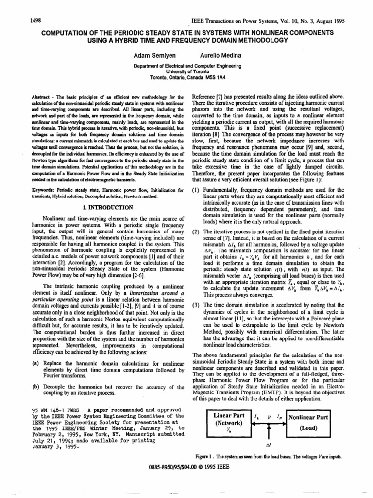 IEEE Transactions on Power Systems Harmonic Computation | PDF | Nonlinear System | Matrix ...