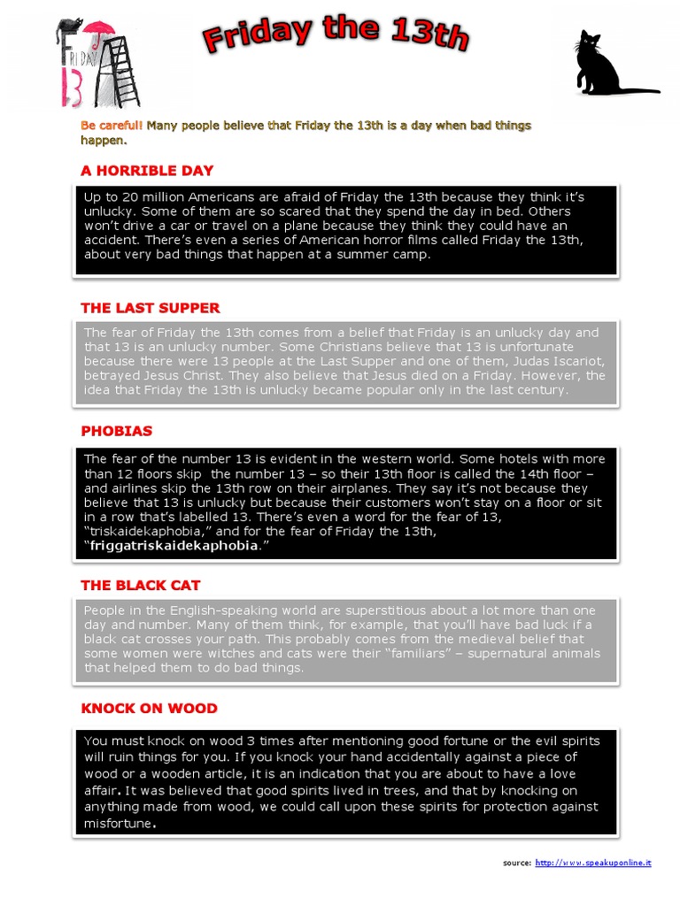 Friday The 13th Reading Comprehension Exercises Writing Creative W ...