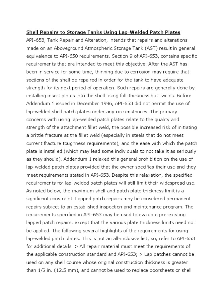 Requirements and Considerations for Repairing Shells and Bottoms of ...