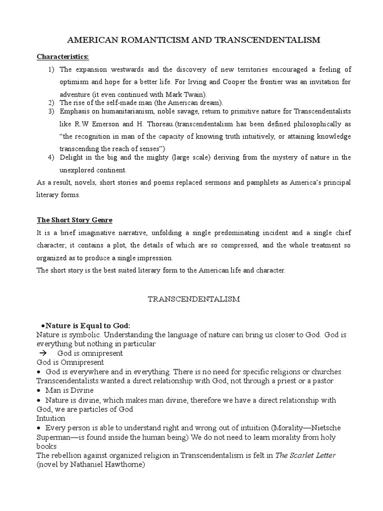 American Romanticism and Transcendentalism | PDF | Transcendentalism ...