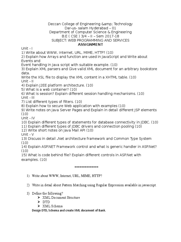 ASSIGNMENT Question All 5 Units | PDF | Java Servlet | Java Server Pages