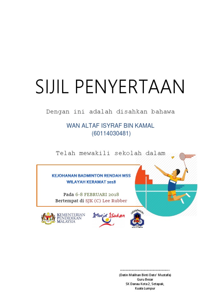 Sijil Penyertaan Badminton | PDF