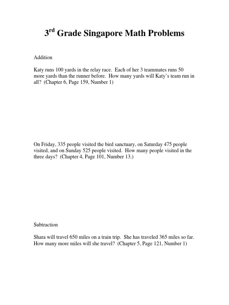 3 Grade Singapore Math Problems | PDF | Leisure | Teaching Mathematics
