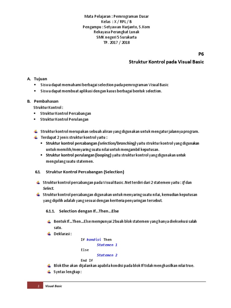 Struktur Kontrol Pada Visual Basic | PDF