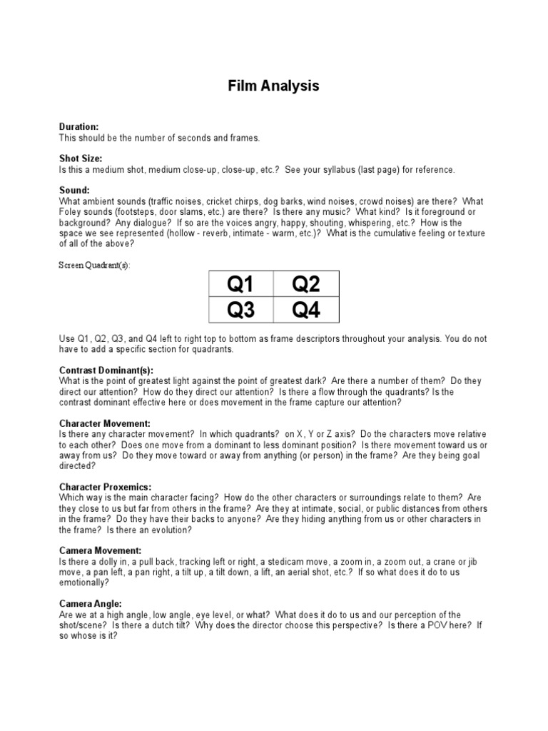 Film Analysis Categories | PDF | Zoom Lens | Camera
