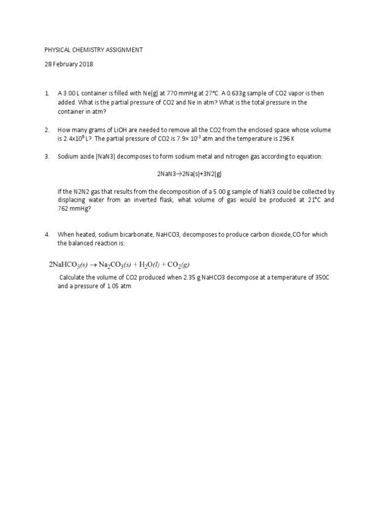 Physical Chemistry Assignment | PDF