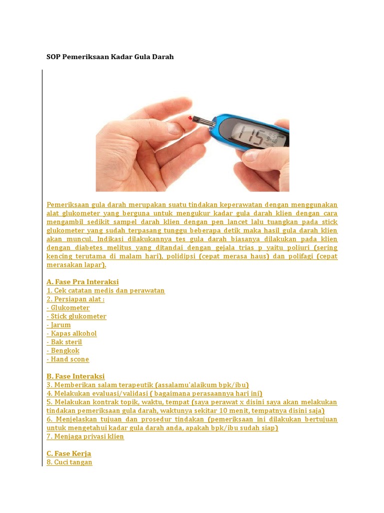 SOP Pemeriksaan Kadar Gula Darah | PDF