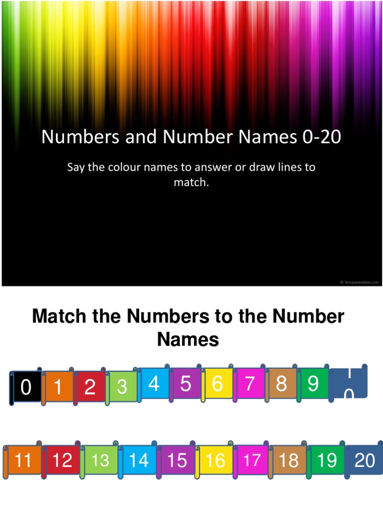 Numbers and Number Names 0-20: Say The Colour Names To Answer or Draw ...