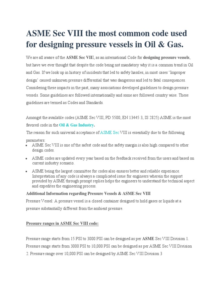 ASME Sec VIII The Most Common Code Used For Designing Pressure Vessels ...