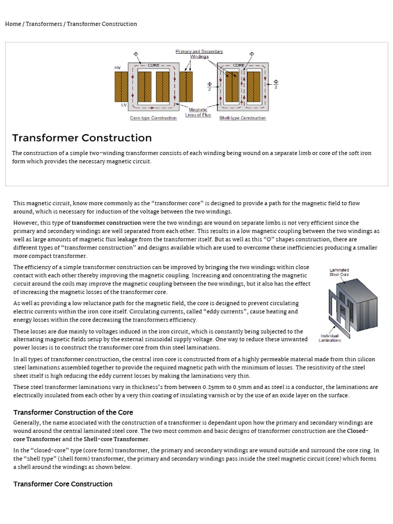 Transformer Construction and Transformer Core Design | PDF ...