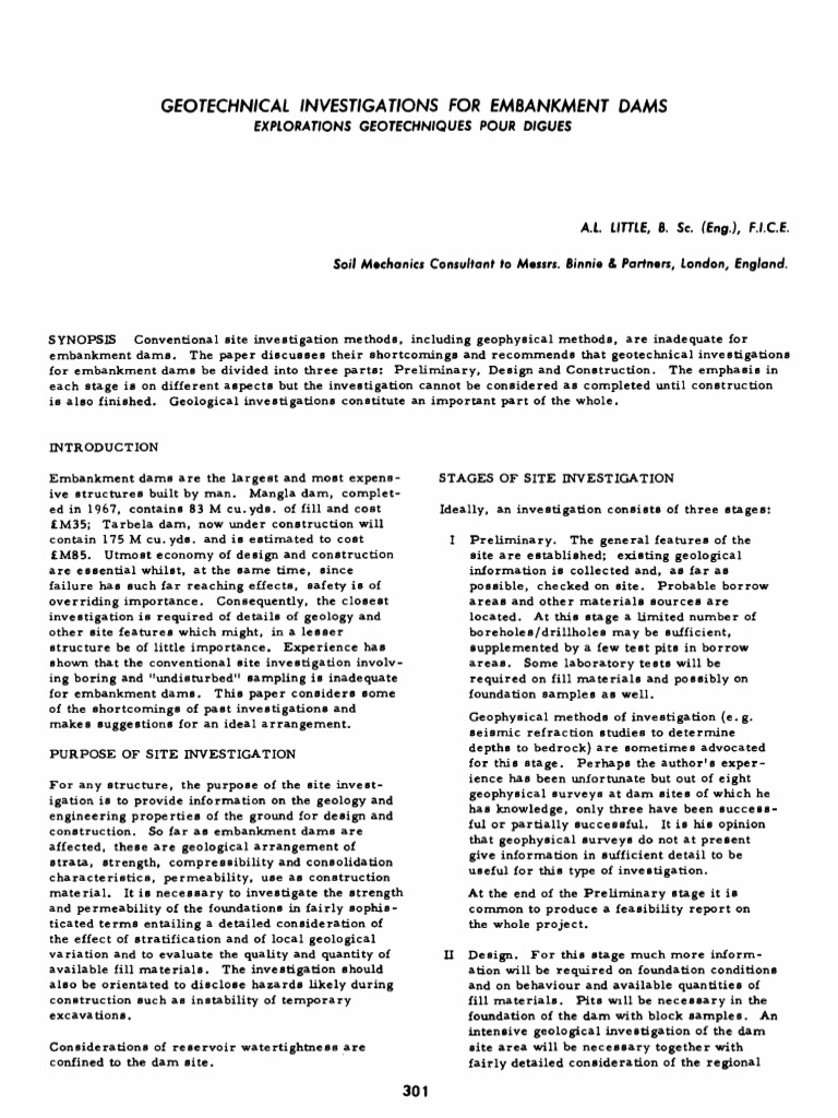 Geotechnical Investigation For Embarkment Dams | PDF | Geotechnical ...