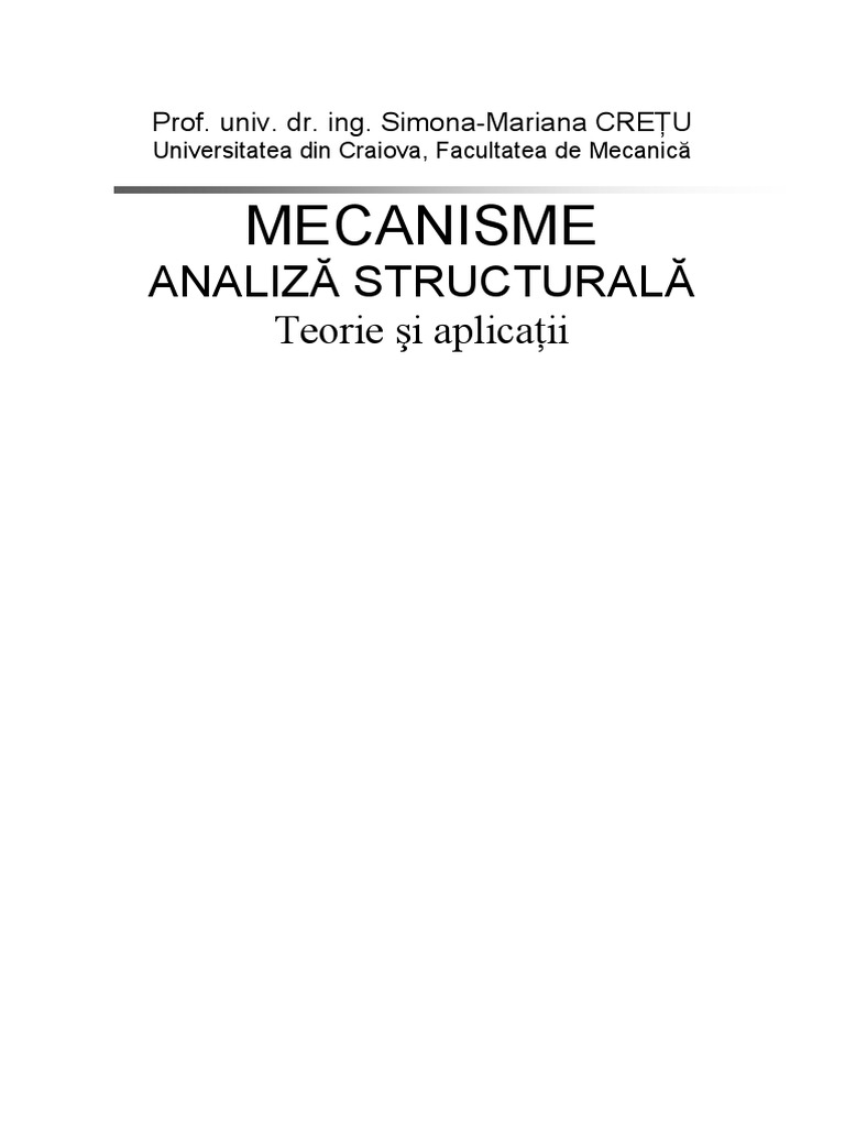 Carte Mecanisme Analiza Structurala Teorie Si Aplicatii S M Cretu PDF | PDF