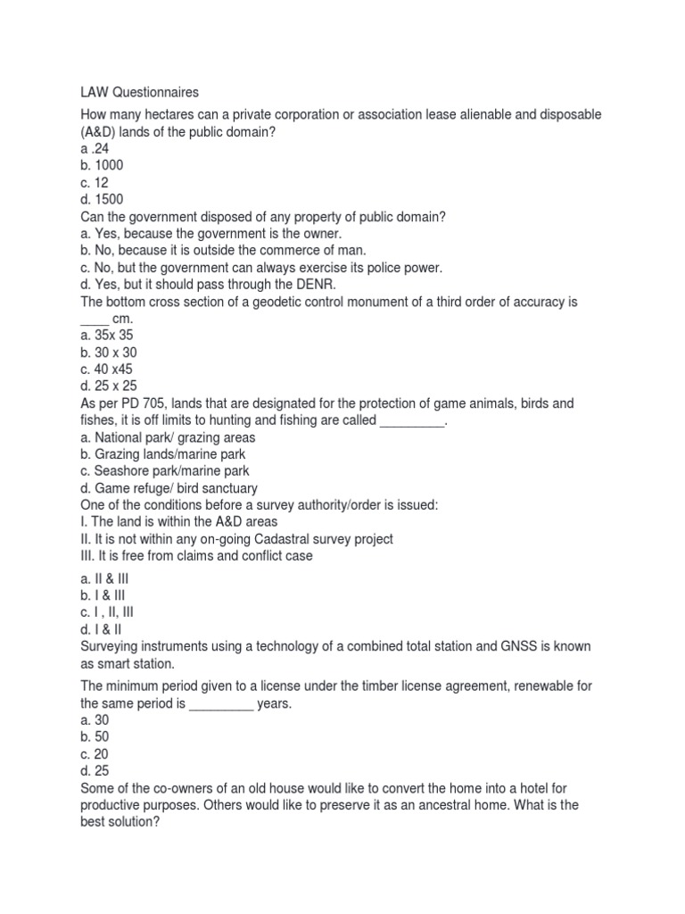 Law Questionaire | Download Free PDF | Patent Application | Lease