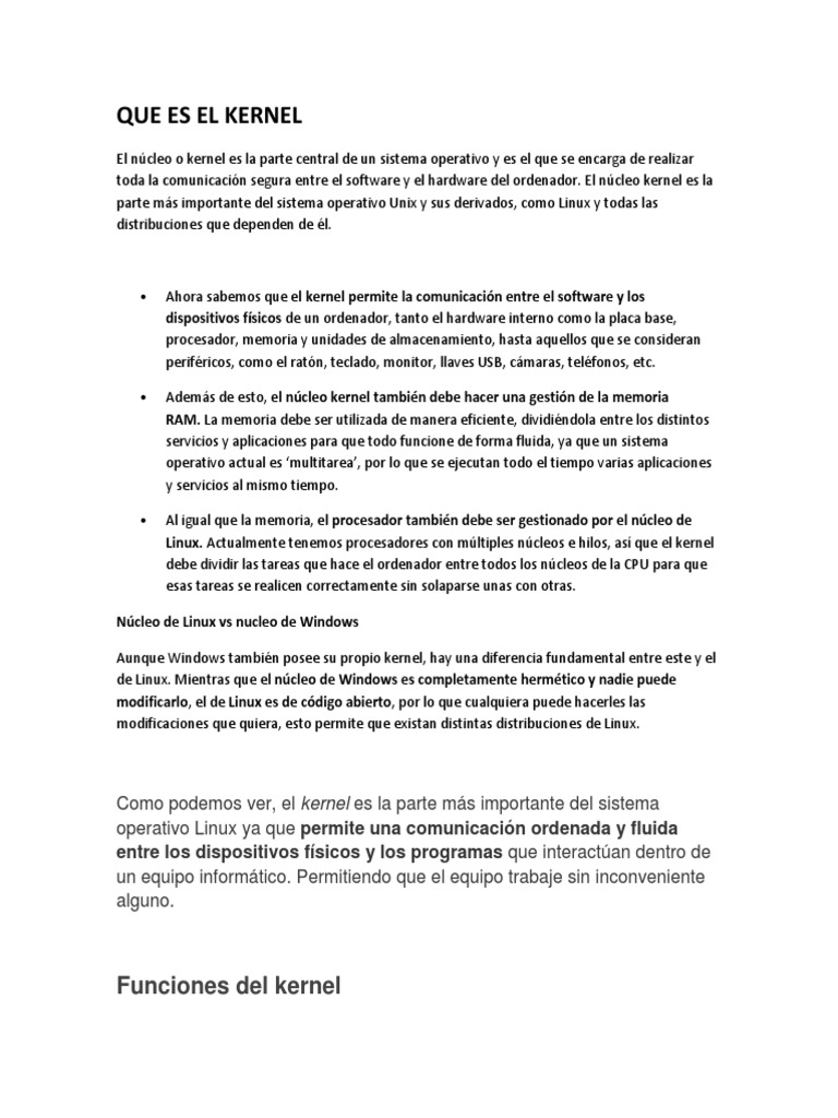Que Es El Kernel | PDF | Kernel (sistema operativo) | Hardware de la ...