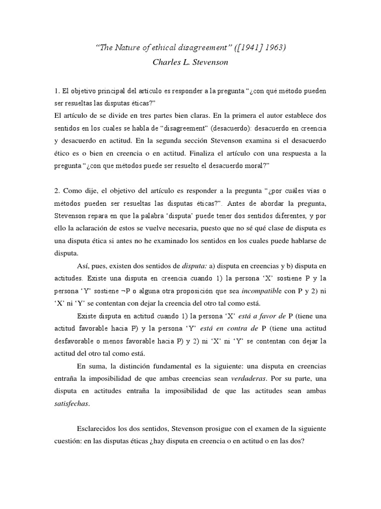 Stevenson, C. L. - The Nature of Ethical Disagreement | PDF | Actitud ...