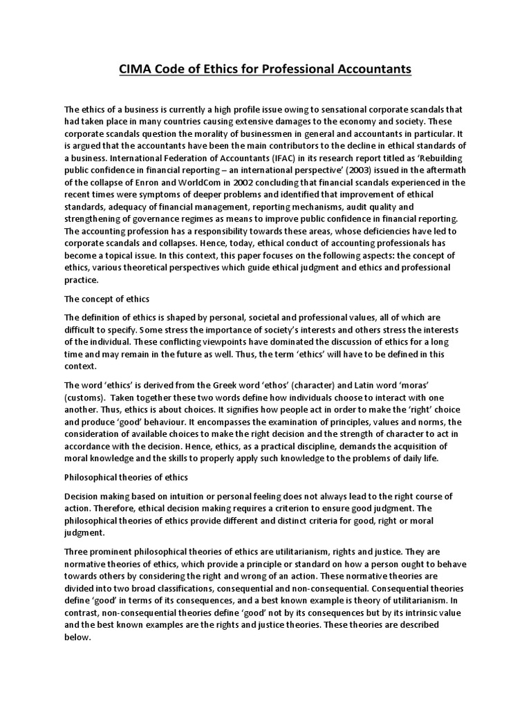 CIMA Code of Ethics For Professional Accountants | PDF | Utilitarianism ...