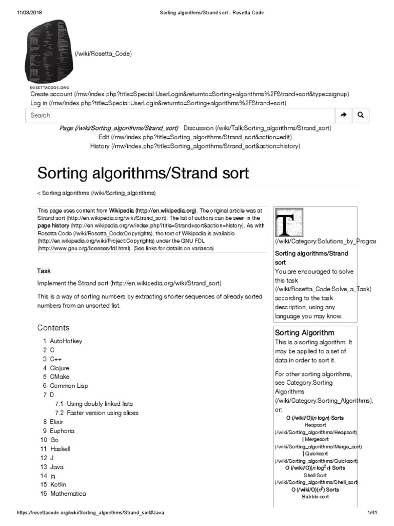 Sorting Algorithms - Strand Sort - Rosetta Code | PDF | Software Engineering | Programming Paradigms
