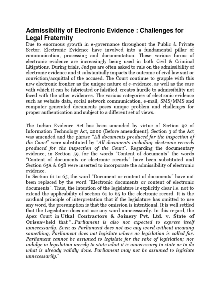 Admissibility of Electronic Evidence | PDF | Admissible Evidence | Evidence