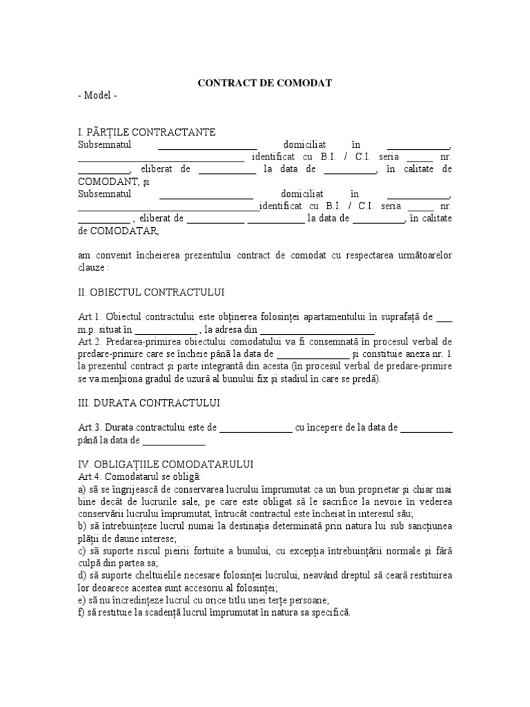 Contract de Comodat PDF | PDF