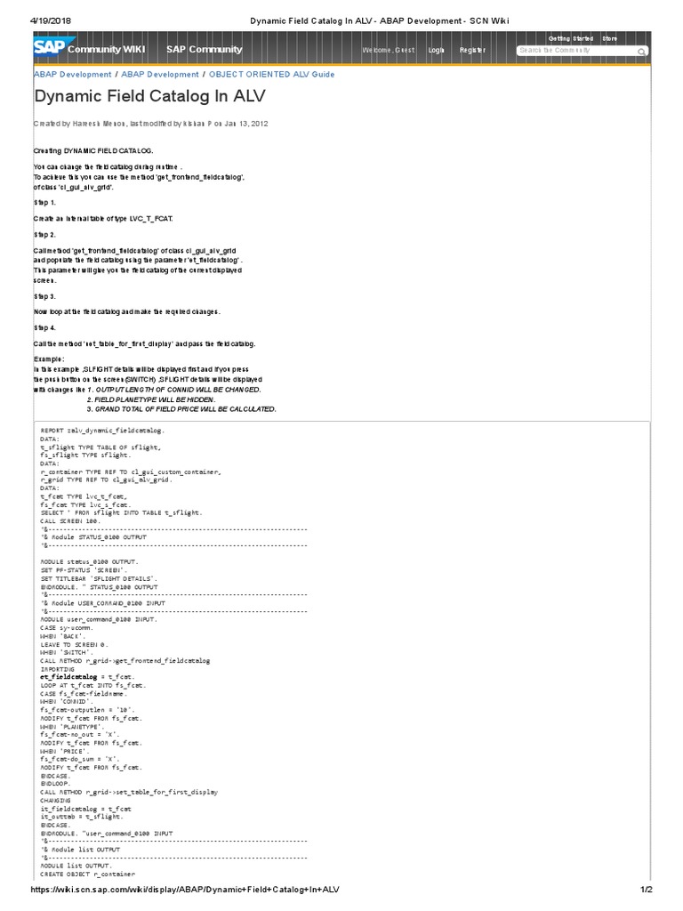 ALV - Container, Dynamic Field Catalog in ALV - ABAP Development - SCN Wiki | PDF | Computer ...