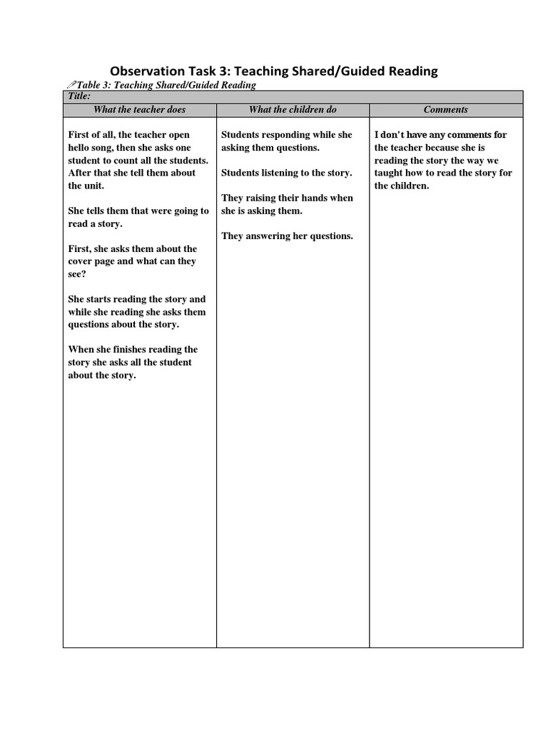 Observation Task 3 | PDF | Language Arts & Discipline | Self-Improvement
