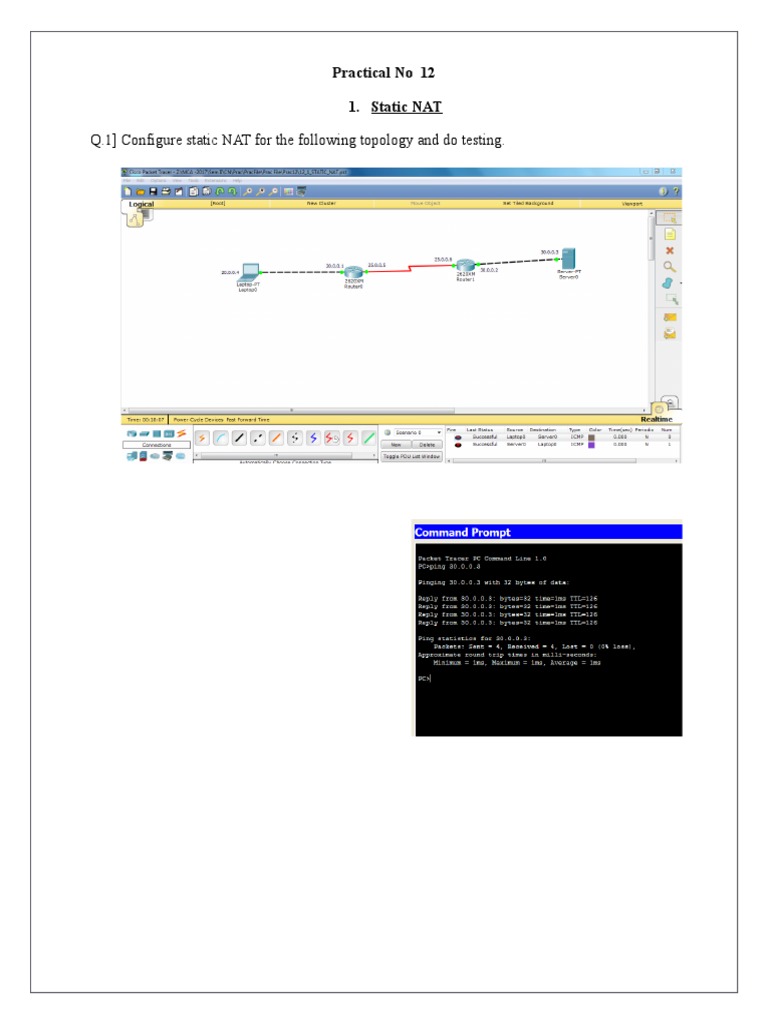 Q.1) Configure Static NAT For The Following Topology and Do Testing | PDF