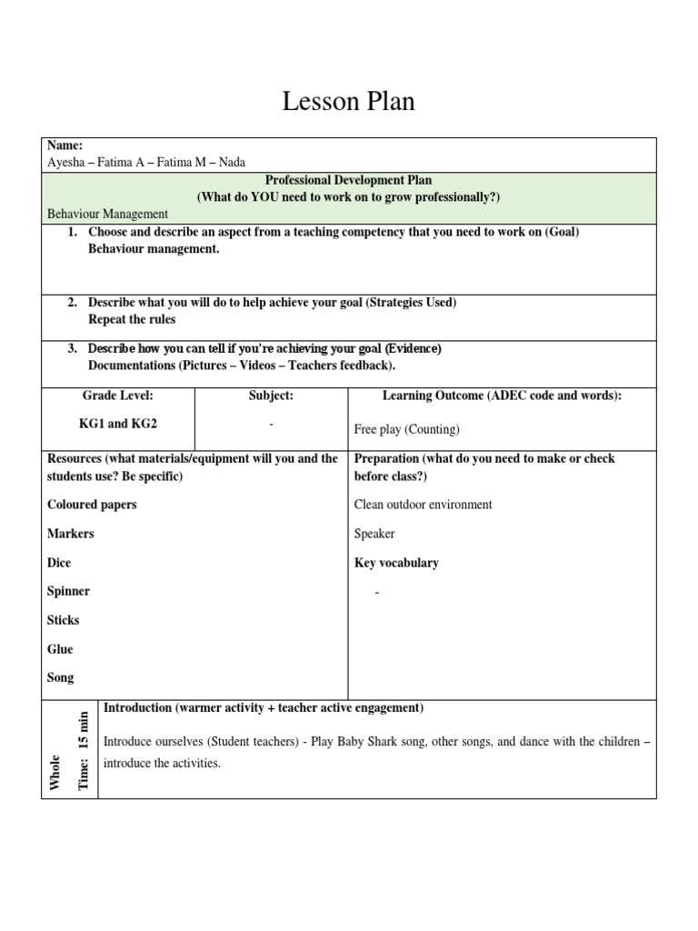 Lesson Plan Outdoor and Indoor1 | PDF | Lesson Plan | Teachers