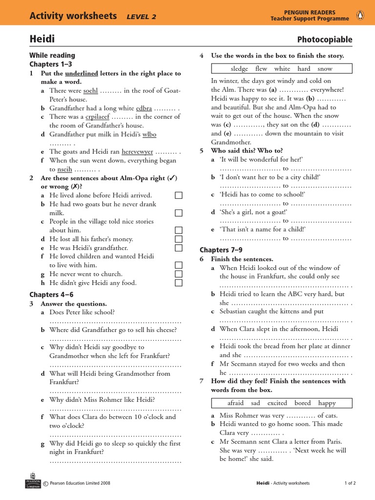 Heidi: Activity Worksheets | PDF | Heidi