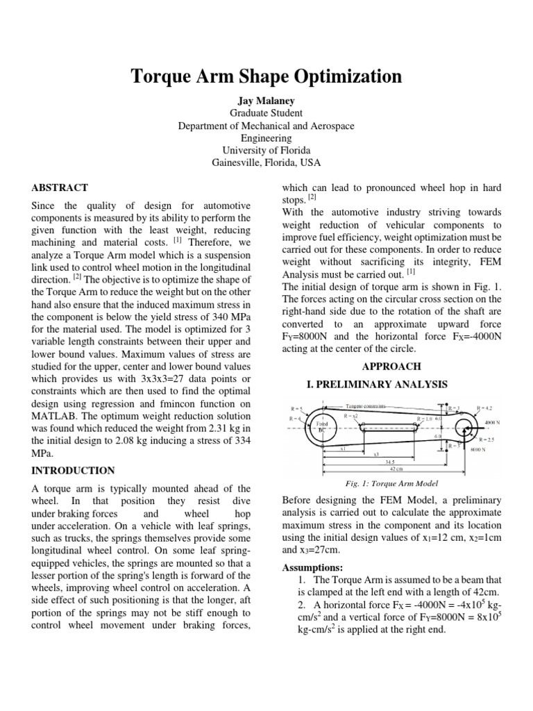 Torque Arm Shape Optimization Study | PDF | Regression Analysis ...