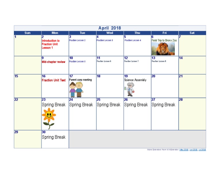 April 2018 Calendar | PDF