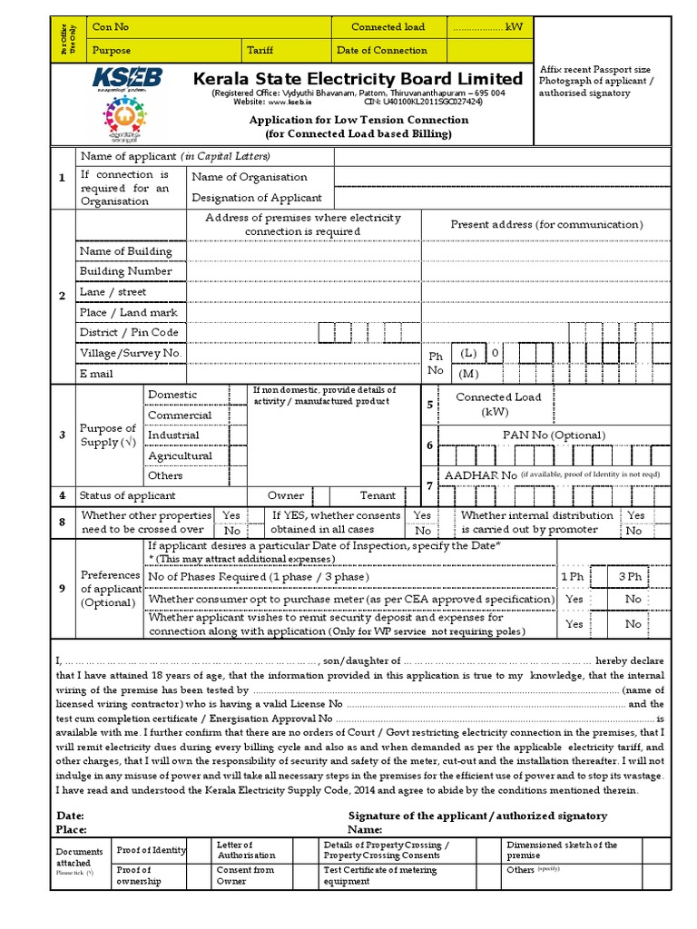 New Connection Application Form LT | PDF | Identity Document | Ownership