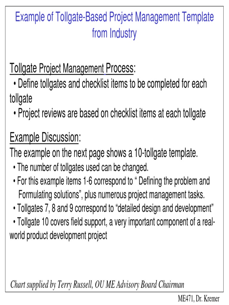 Tollgate Project Management Template | PDF | Prototype | Design