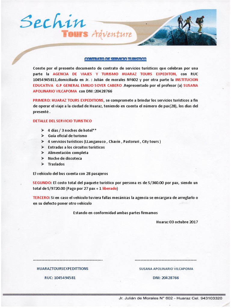 Contrato de Servicio Turistico | PDF