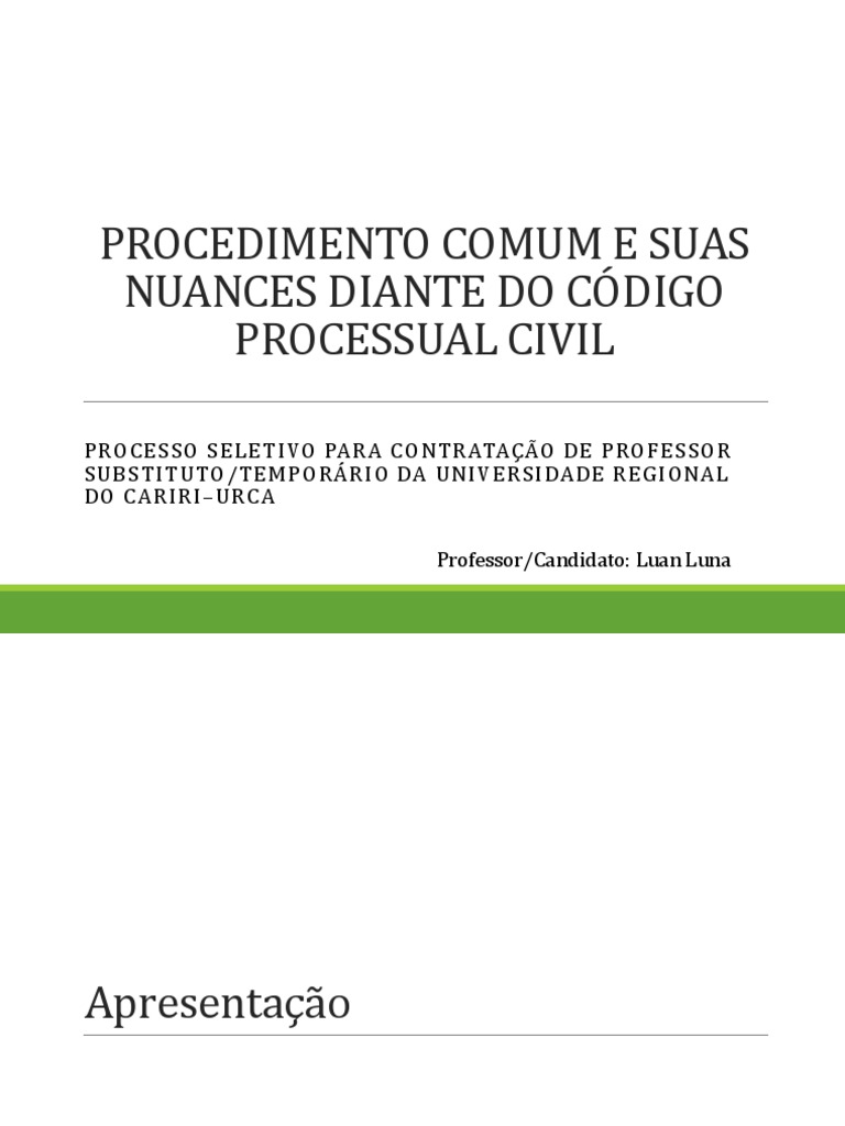 Procedimento Comum e Suas Nuances Segundo o Código de Processo Civil ...