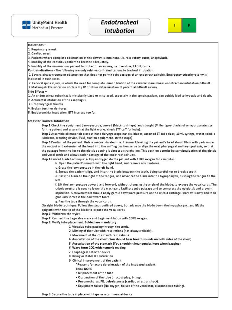 ETT Indications and Contraindications | PDF | Medicine | Clinical Medicine