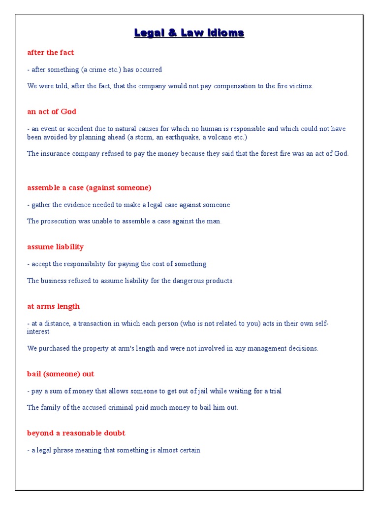 Legal & Law Idioms Explained | PDF | Bail | Probation