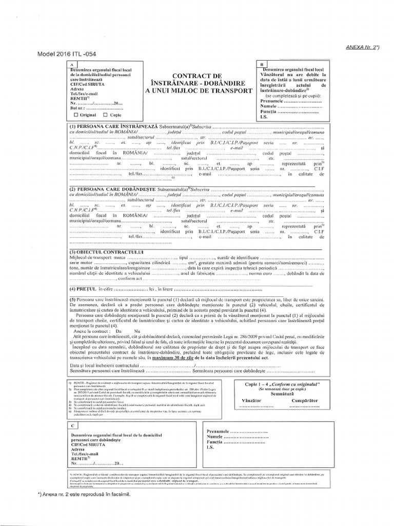 Formular Vanzare Cumparare Auto | PDF