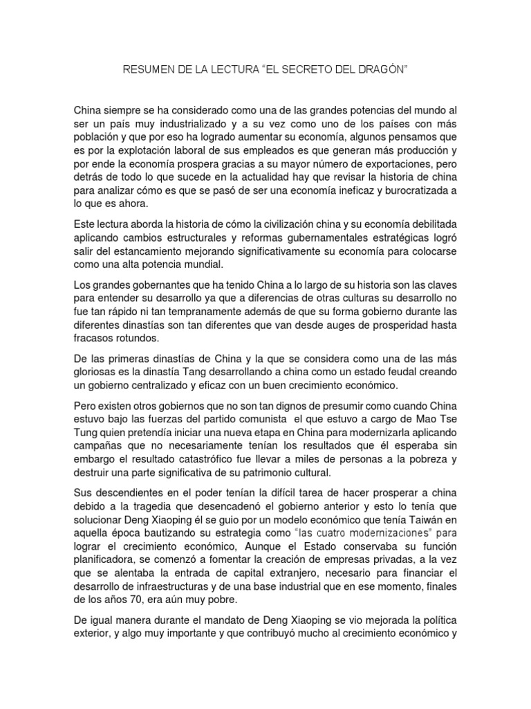 Resumen El Secreto Del Dragon | PDF | Deng Xiaoping | China