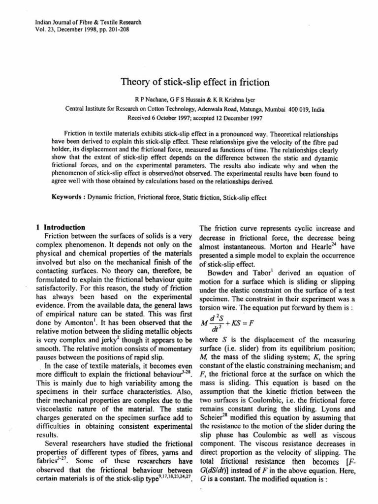 Theory of Stick-Slip Effect in Friction: Keywords | PDF | Friction ...